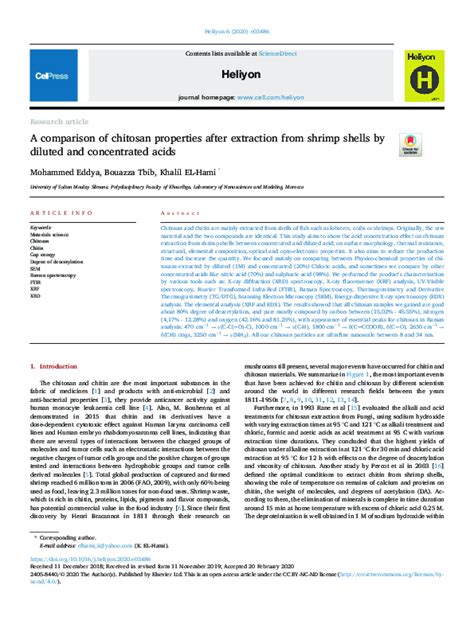 Pdf Chitosan Extraction From Shrimp Shells Acid Impact