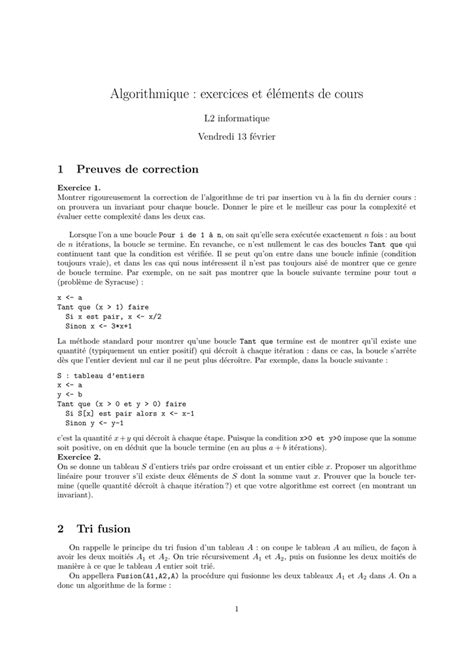 algorithmique exercices et éléments de cours