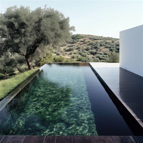 Modern Infinity Pool Overlooking Serene Mediterranean Landscape With