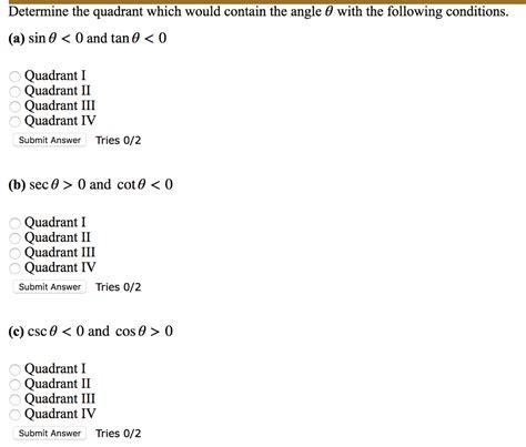 solved determine the quadrant which would contain the angle