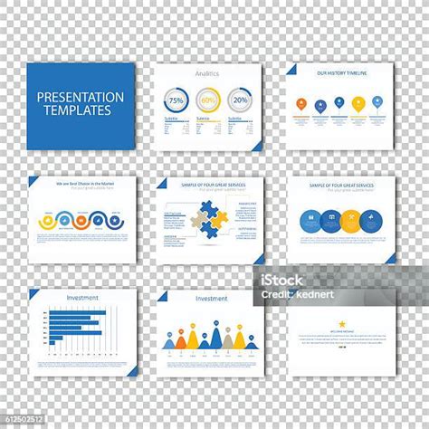 그래프 및 차트가 있는 프레젠테이션 슬라이드용 다목적 템플릿입니다 0명에 대한 스톡 벡터 아트 및 기타 이미지 0명 개념