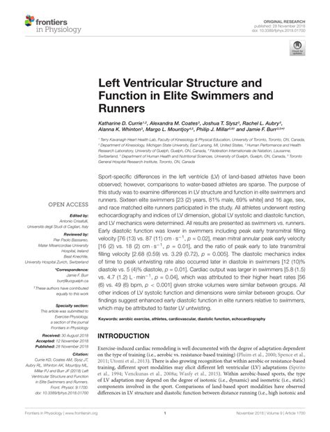 Pdf Left Ventricular Structure And Function In Elite Swimmers And Runners