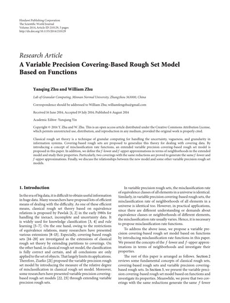 Pdf A Variable Precision Covering Based Rough Set Model Based On
