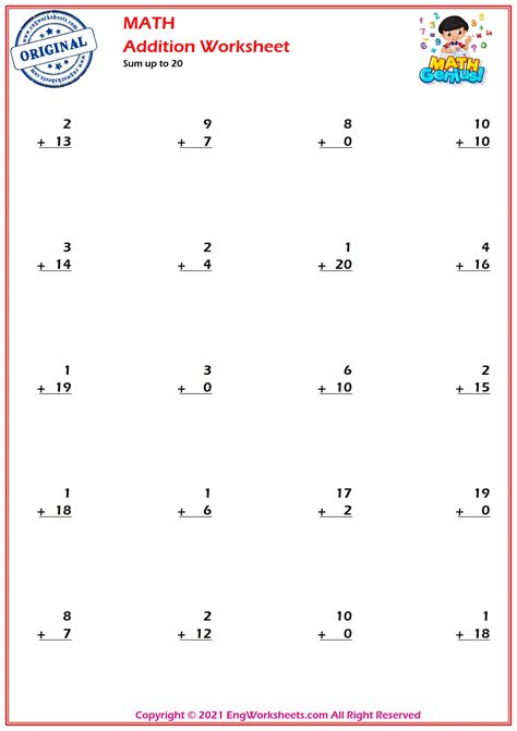 sum up to 20 worksheets and exercise engworksheets