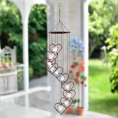 Spiral Tunes Red Heart Ring W Heart Crystals Wind Chime 36 Inch