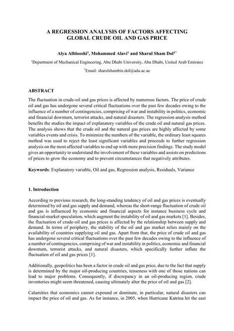 Pdf A Regression Analysis Of Factors Affecting Global Crude Oil And