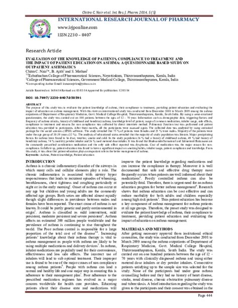 Pdf Evaluation Of The Knowledge Of Patients Compliance To Treatment And The Impact Of Patient