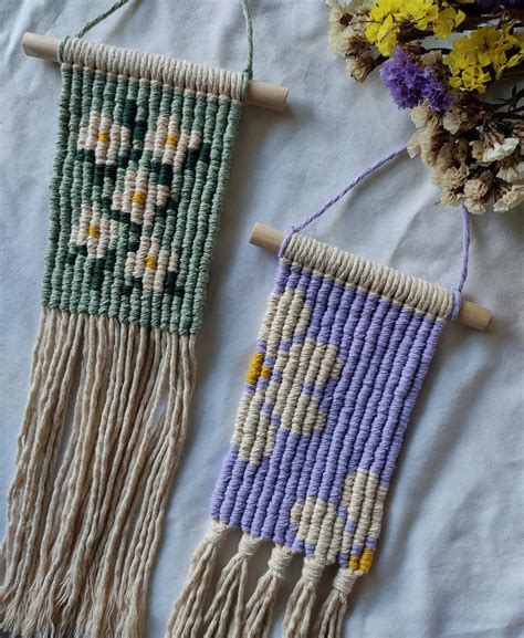 Macrame Pixel Art Wall Hanging Pixel Flower Pattern Wall Decor