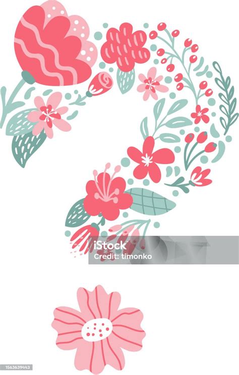 Vector Hand Drawn Font 물음표와 꽃과 나뭇가지 꽃이 만발한 봄 꽃 알파벳 타이포그래피 여름 편지 모노그램 또는 로고 디자인 웨딩 Abc 가공의 인물에 대한