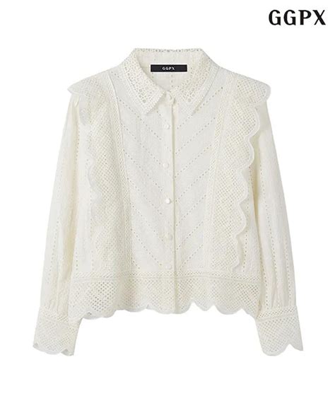 포스티 페미닌 펀칭 버튼업 프릴 긴팔 블라우스 Gocba010d