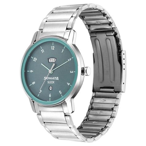 Buy Online Sonata Sleek Green Dial Analog With Day And Date Watch For Men 7147sm02 Titan