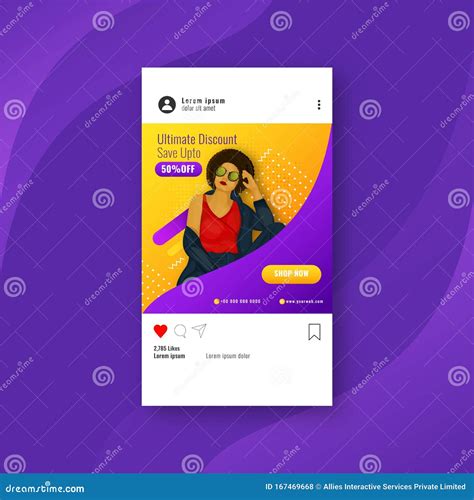 Sale Mobile Ui Ux Or Flyer Design With 50 Discount Offer And Modern Young Girl On Yellow And