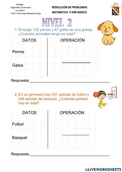 Resolución De Problemas 2 Interactive Activity Live Worksheets