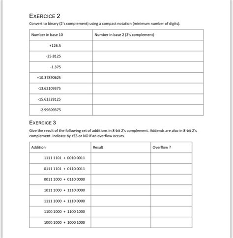 solved exercice 2 convert to binary 2 s complement using a