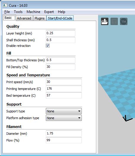 Ultimaker Cura Slicer Settings For RepRapPro Huxley Patrik Thalin