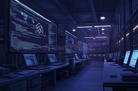 Advanced Technological Workspace With Multiple Computer Screens