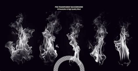 현실적인 연기 또는 불꽃 투명 배경 프리미엄 Psd 파일