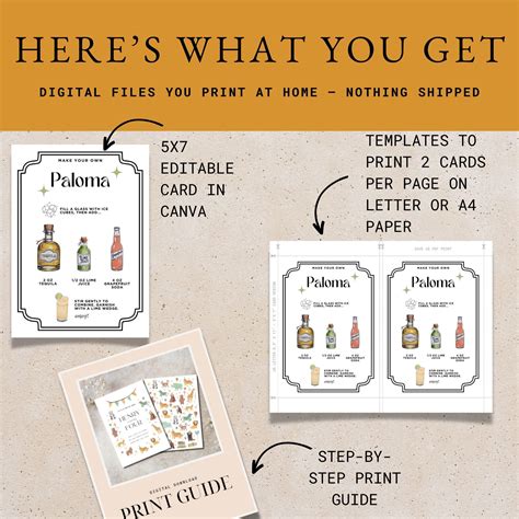 Paloma Drink Sign Template Editable Cocktail Menu Card Customizable