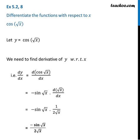 Ex 5 2 8 Differentiate Cos Root X With Respect To X