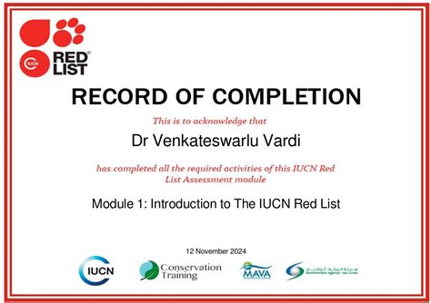 I Have Completed The Introduction To Iucn Red List Module 1 Course