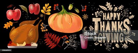 추수 감사절 칠면조 호박 딸기 가을 단풍으로 구성된 추수 감사절 세트 소셜 미디어 및 인사말 카드 귀여운 만화 수채화 스타일 벡터 일러스트 레이 션에 완벽한 가을 컬렉션