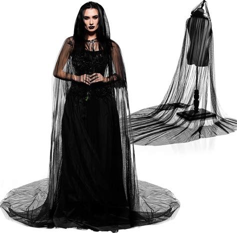 Hercicy Halloween Lace Cape Full Length Hooded Cloak Gothic