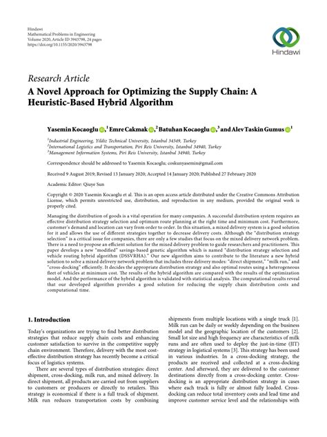 Pdf A Novel Approach For Optimizing The Supply Chain A Heuristic