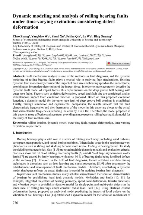 Pdf Dynamic Modeling And Analysis Of Rolling Bearing Faults Under Time Varying Excitations