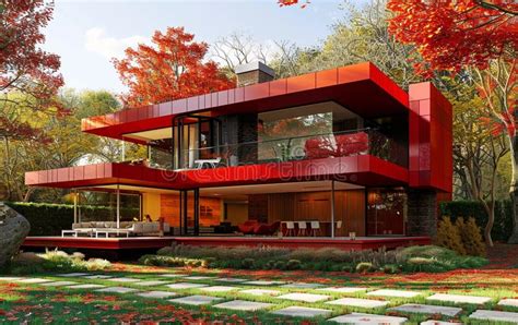 Design Principles Of The Ruby 2 Floor Modern House Generative Ai Stock
