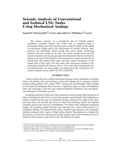 Pdf Seismic Analysis Of Conventional And Isolated Lng Tanks Using