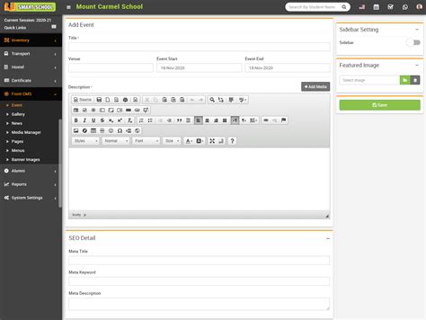 How To Add Event Smart School School Management System By QDOCS