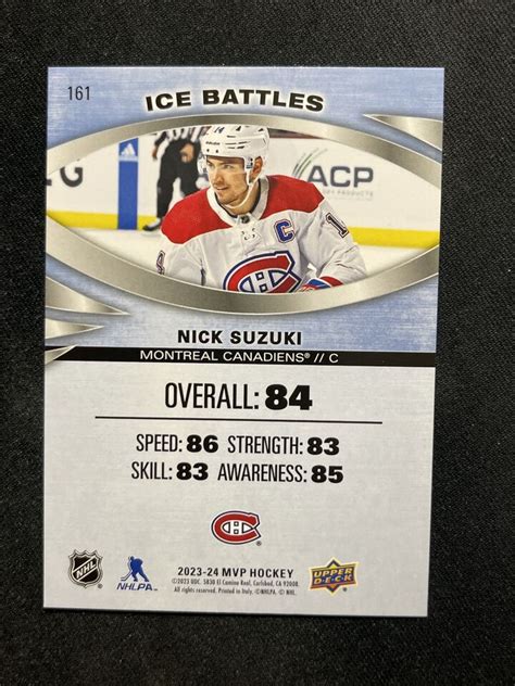 23 24 Ud Mvp Hockey Ice Battles 161 Nick Suzuki Ebay