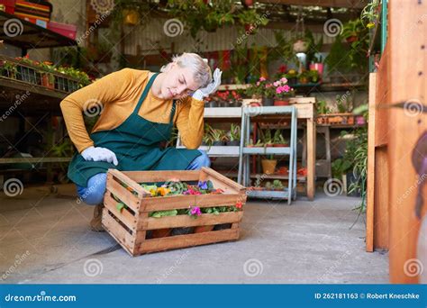 Female Gardener With Headache From Overwork Stock Image Image Of