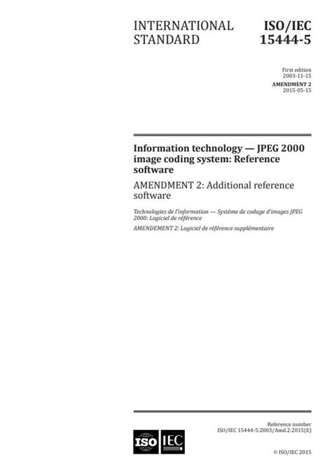 ISO IEC 15444 5 2003 Amd 2 2015 Information Technology JPEG 2000 Image Coding System Reference
