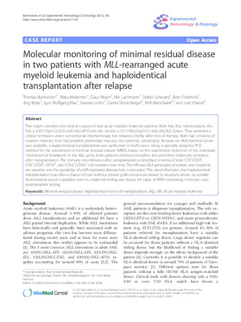 Pdf Molecular Monitoring Of Minimal Residual Disease In Two Patients