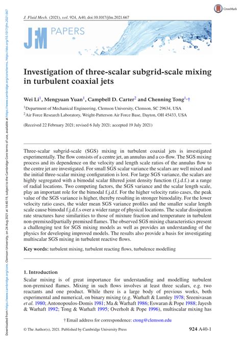 Pdf Investigation Of Three Scalar Subgrid Scale Mixing In Turbulent Coaxial Jets