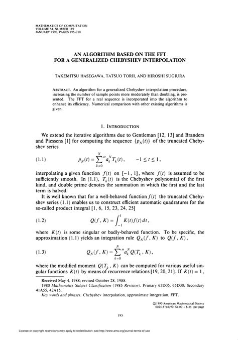 Pdf An Algorithm Based On The Fft For A Generalized Chebyshev Interpolation