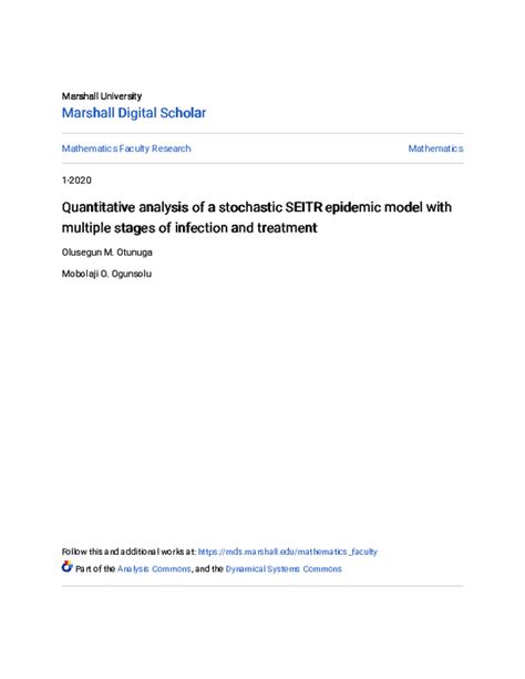 Pdf Quantitative Analysis Of A Stochastic Seitr Epidemic Model With Multiple Stages Of