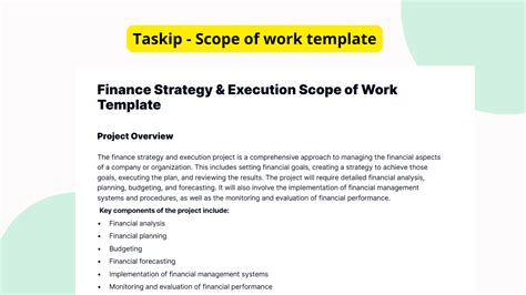 Finance Strategy And Execution Scope Of Work Template Organized Project Planning