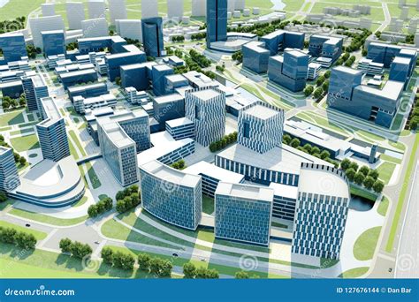 3d Render Of Modern City Stock Illustration Illustration Of Aerial