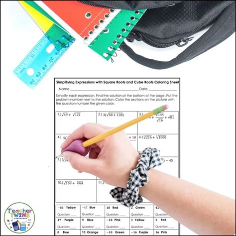 Simplifying Expressions With Square Roots And Cube Roots Coloring Sheet