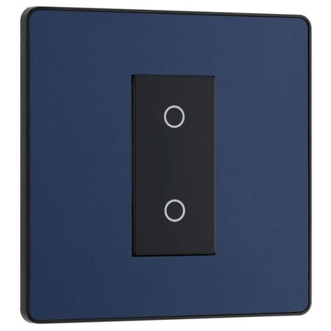 Bg Pcddbtdm1b Matt Blue Evolve 1 Gang 200w Trailing Edge Master Touch Dimmer Black Insert