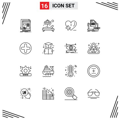 User Interface Pack Of 16 Basic Outlines Of Plus List Love Computer Coder Editable Vector Design