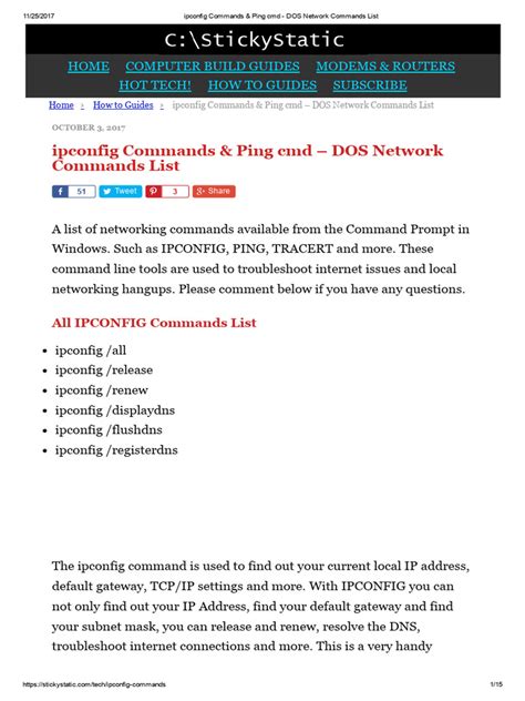 Ipconfig Commands And Ping Cmd Dos Network Commands List Pdf Ip Address Domain Name System