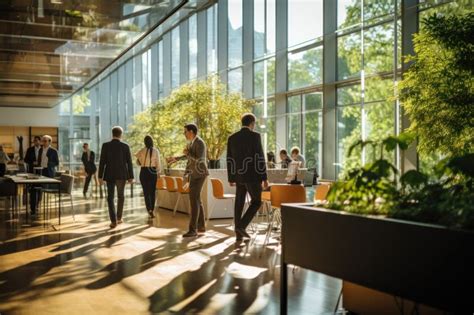 Modern Office Interior With Busy Business People Walking Around Generative Ai Stock