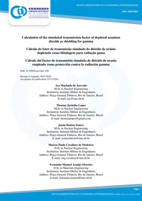 Pdf Calculation Of The Simulated Transmission Factor Of Depleted