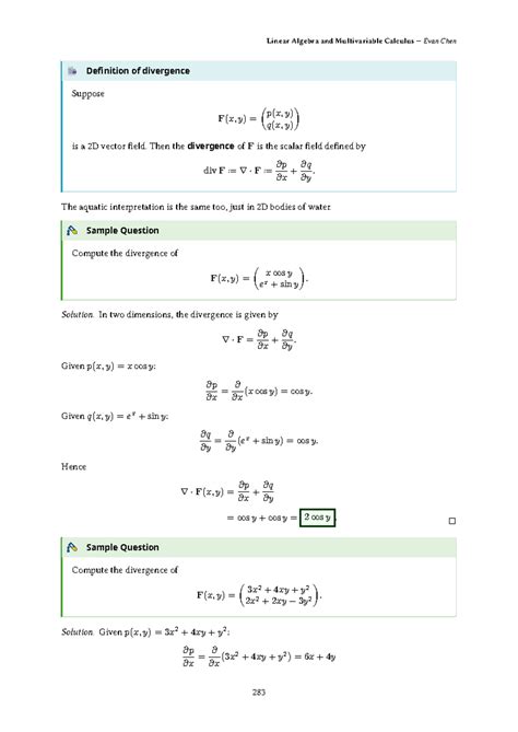 Calculus Notes Summary Divergence In Linear Algebra And Multivariable