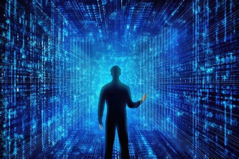 Man Immersed In Digital Cyberspace Premium Ai Generated Image