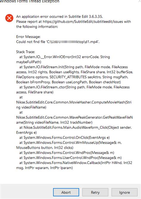 Yet Another Error Msg · Issue 5470 · Subtitleeditsubtitleedit · Github