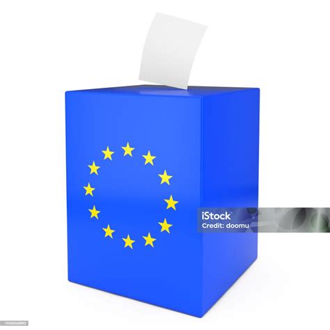 유럽 연합 투표 개념 투표 용지는 유럽 연합 국기와 함께 투표 상자에 빠진다 3d 렌더링 0명에 대한 스톡 사진 및 기타 이미지 Istock